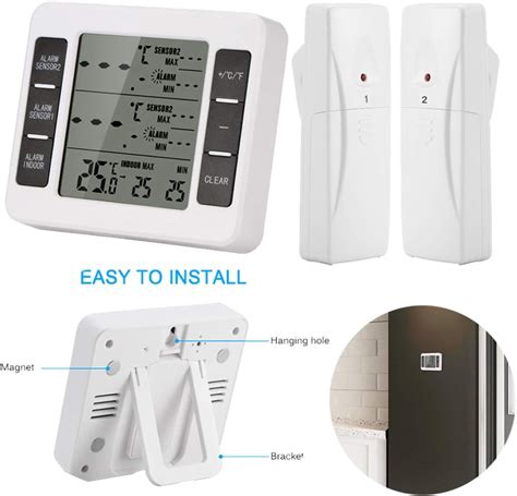 Wireless Fridge Thermometer Digital LCD Indoor Outdoor Temperature Monitor Clock With Dual