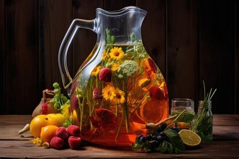 Premium Photo Infusing Fruit And Herbs In A Large Pitcher Created With Generative Ai
