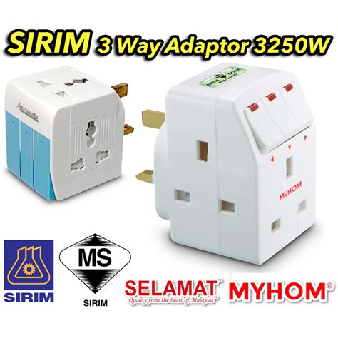 Selamat Myhom 13a 3 Way Adaptor Extension Socket With Neon Switch Sirim