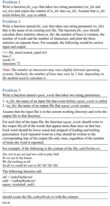 Solved Problem 1 Write A Function File Copy That Takes Two Chegg