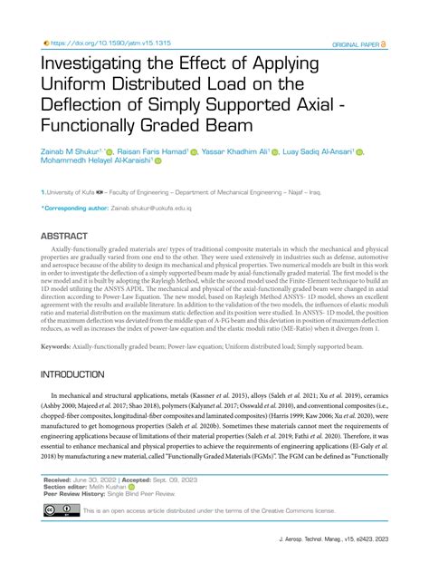 Pdf Investigating The Effect Of Applying Uniform Distributed Load On The Deflection Of Simply