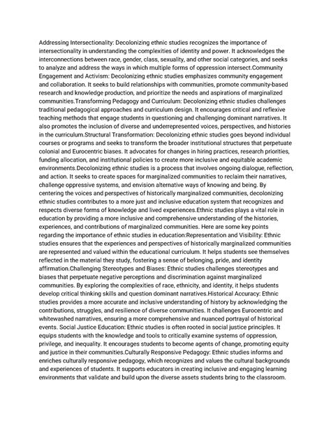 Ethnic Studies 10 Notes Addressing Intersectionality Decolonizing
