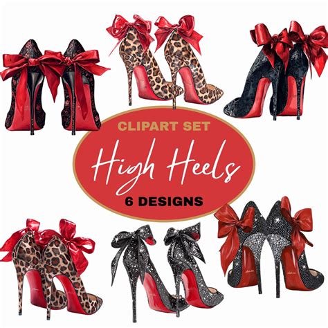 High Heel Bow Shoe Clipart Bundle Leopard Print Rhinestone Sparkle