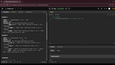 Leetcode Daily 1910 Remove All Occurrences Of A Substring Python Youtube