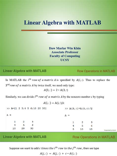 linear algebra with matlab elimination with matrices pdf matlab