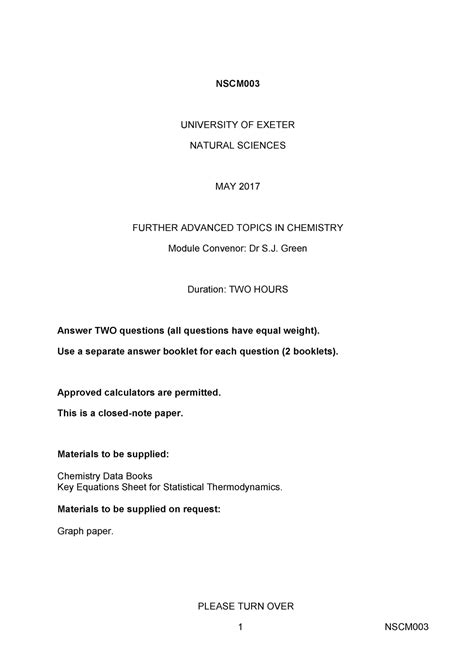 Further Advanced Topics In Chemistry Warning Tt Undefined Function 32 Please Turn Over Nscm