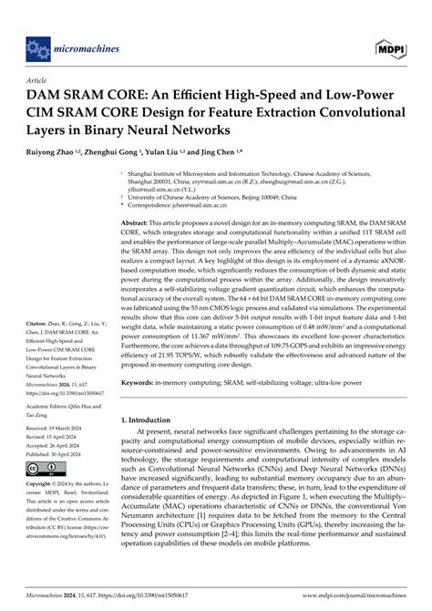 Pdf Dam Sram Core An Efficient High Speed And Low Power Cim Sram