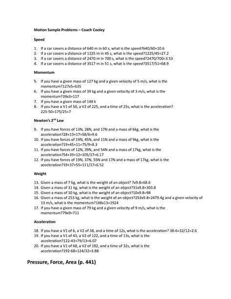 Copy Of Motion Gas Law Sample Problems Motion Sample Problems Coach