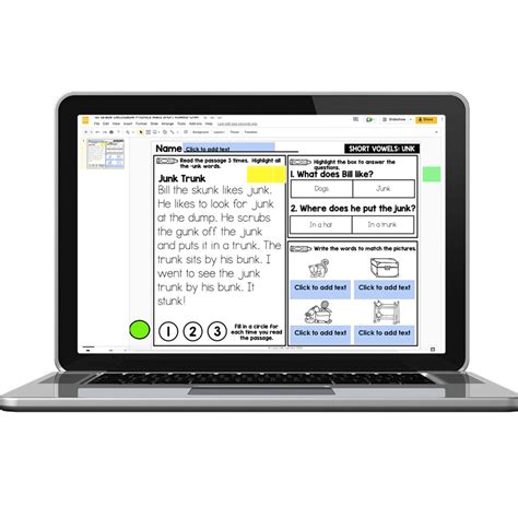 Digital 1st Grade Decodable Phonics Passages Short Vowels Unk