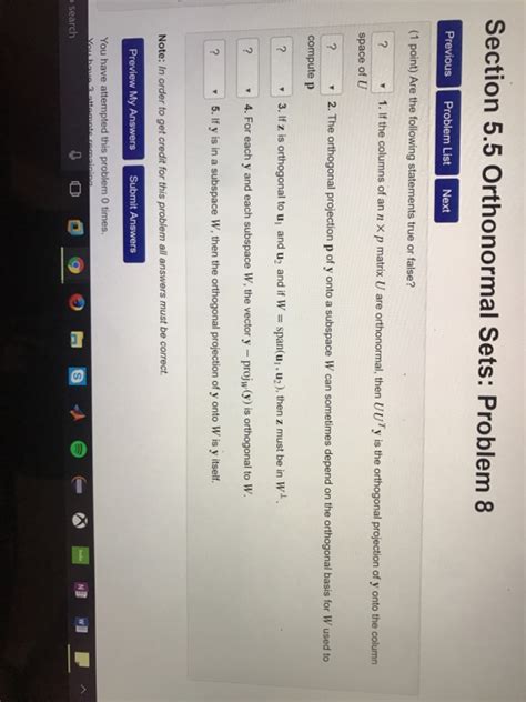 Solved Section 5 5 Orthonormal Sets Problem8 Previous