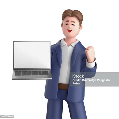 3d Businessman Executive Pose Wearing Suit Standing With Blank Screen