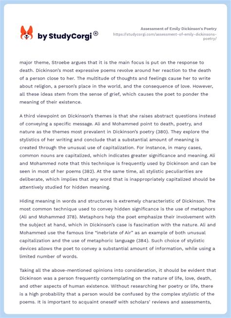 Assessment Of Emily Dickinsons Poetry Free Essay Example