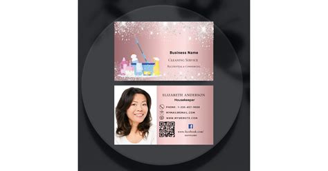 Cleaning Service Pink Glitter Qr Photo Premium Business Card Zazzle