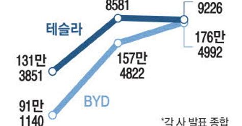 전기차 테슬라 천하 흔들 中byd가 거의 따라잡아