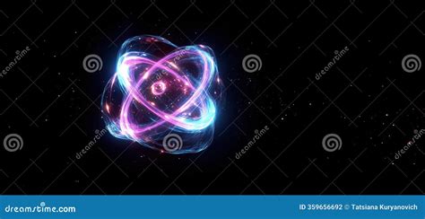 Atomic Structure Visualization With Glowing Electrons And Nucleus In Space Vibrant Colors And