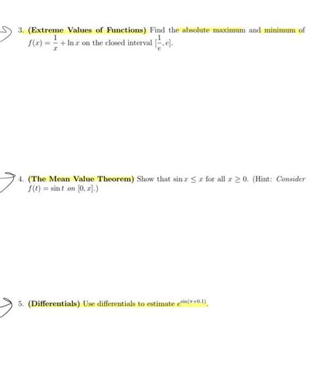 Solved 3 Extreme Values Of Functions Find The Absolute