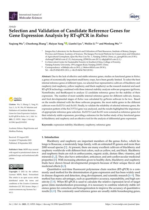 Pdf Selection And Validation Of Candidate Reference Genes For Gene Expression Analysis By Rt