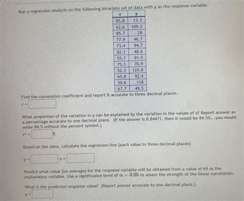 Solved Run A Regression Analysis On The Following Biva H Y