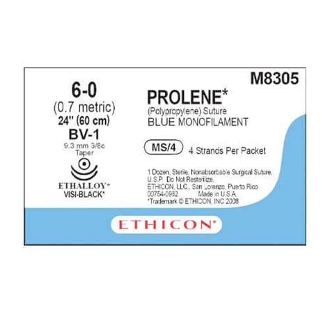 Ethicon Prolene Sutures W8305 Usp 6 0 38 Circle Round Body Visi Black