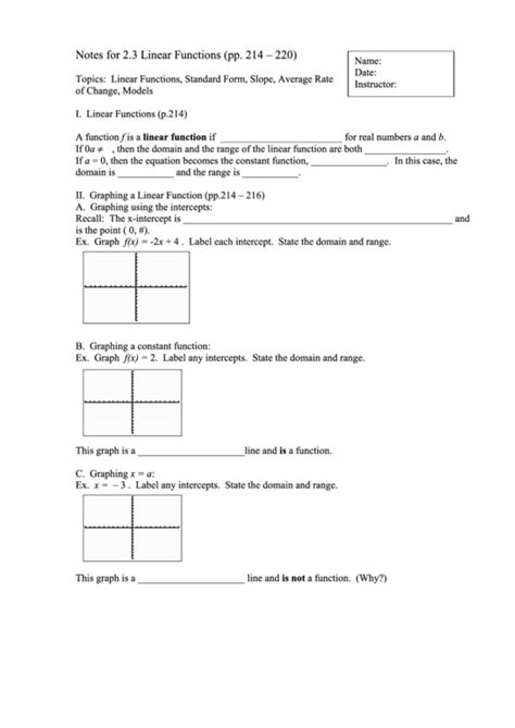 Linear Functions Worksheet Printable Pdf Download