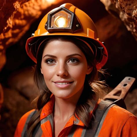 Premium Ai Image Woman Miner Exploring A Cavern Mine Underground