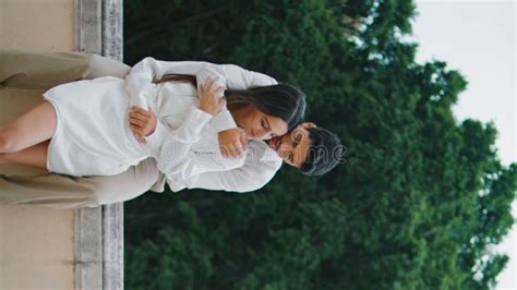 Tender Lovers Cuddling At Observation Platform Vertical Man Caressing Woman Stock Video Video