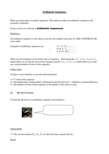 Arithmetic Seq Intro Notes Teaching Resources