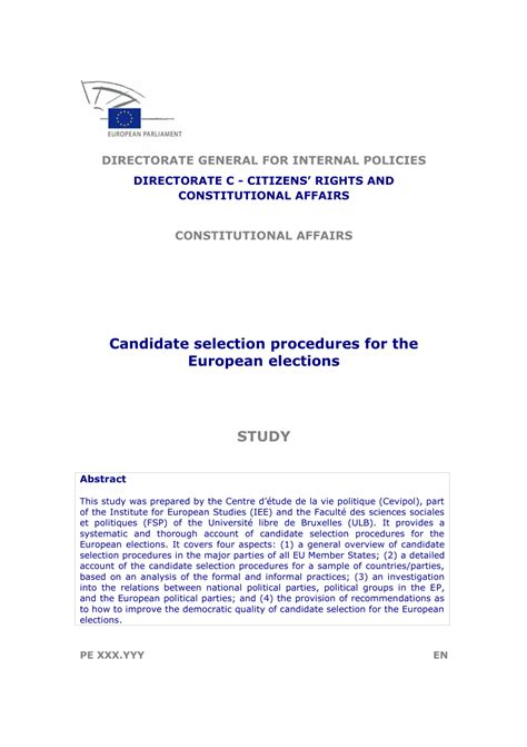 Pdf Candidate Selection Procedures For The European Elections