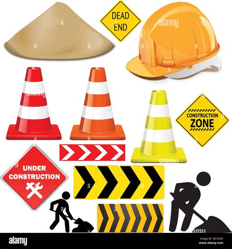 High Visibility Construction Site Signs Vector Featuring Bold Safety