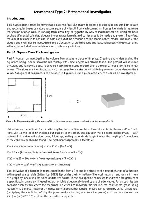 Cake Tin Calculus Investigation Mathematical Methods Year 11 Sace Thinkswap
