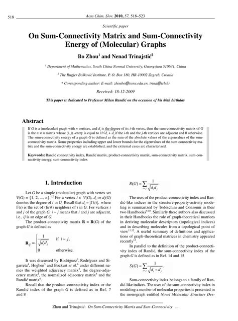 Pdf On Sum Connectivity Matrix And Sum Connectivity Energy Of