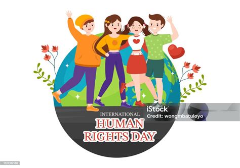 12월 10일 세계 인권의 날 벡터 일러스트레이션 다양한 인종을 위한 사슬을 끊다 자유와 평화를 위해 단결한 사람들 International Human Rights Day에