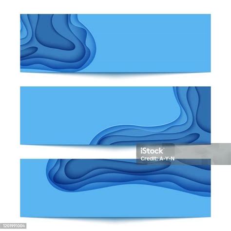 컷 페이퍼 스타일의 세 가지 추상 수평 파란색 전단지 컬렉션 지구 포스터 세계 물의 날 에코 브로셔를 저장하기위한 컷 아웃 바다 파도 템플릿 세트 벡터 물 아플리케