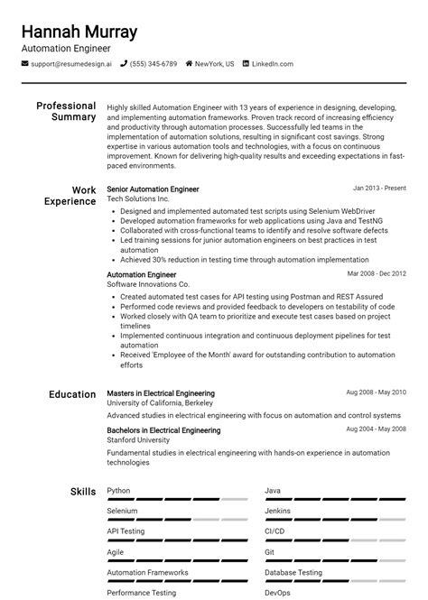 20 Automation Engineer Resume Examples And Templates For 2024 Resumedesign Ai