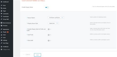 how to customize user display name on user profiles profilegrid