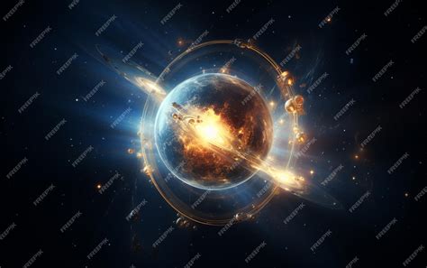 Premium Photo Glowing Spaceship Orbits Sphere In Deep Space