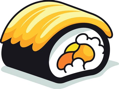 A Cartoon Illustration Of A Delicious Looking Sushi Roll With A Yellow