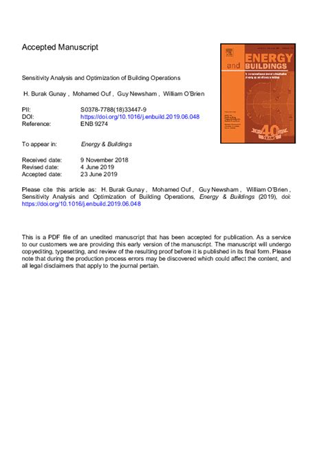 Pdf Sensitivity Analysis And Optimization Of Building Operations