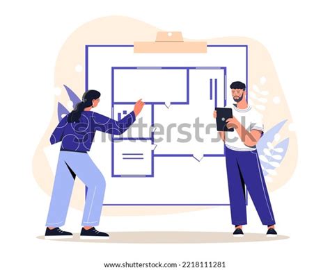Room Design Concept Man Girl Blueprint Stock Vector Royalty Free