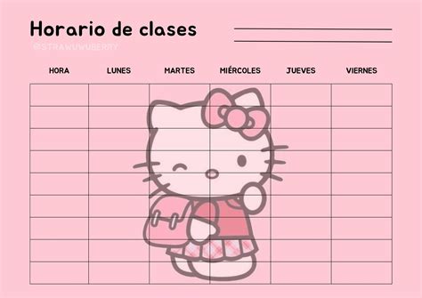 horario de clases de hello kitty Печатный плакат Планинг Шаблон