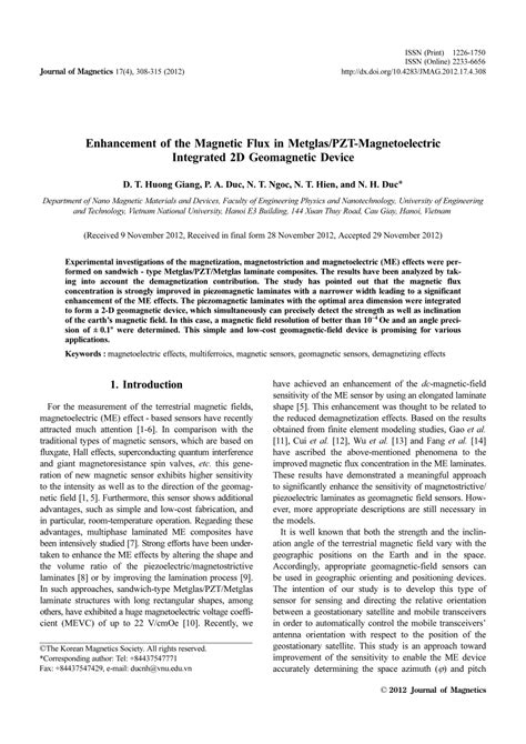 Pdf Enhancement Of The Magnetic Flux In Metglaspzt Magnetoelectric Integrated 2d Geomagnetic