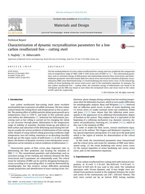 Pdf Characterization Of Dynamic Recrystallization Parameters For A Low Carbon Resulfurized