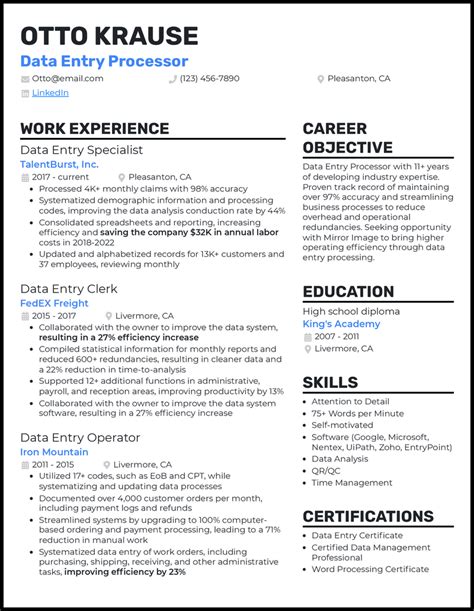 3 Data Entry Processor Resume Examples For 2025