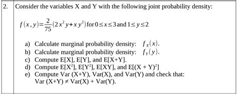 Solved Consider The Variables X And Y With The Following Chegg Com
