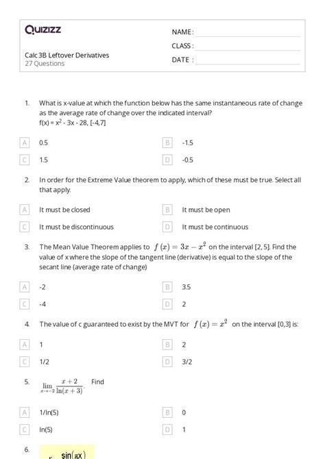 50 Intermediate Value Theorem Worksheets For 10th Grade On Quizizz