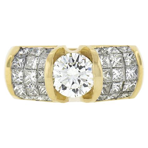 18k Yellow Gold Gia Round Diamond Engagement Ring And Invisible Set