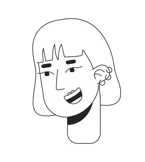 Cabello Teñido Chica Kpop Coreana En Blanco Y Negro Línea 2d Cabeza De