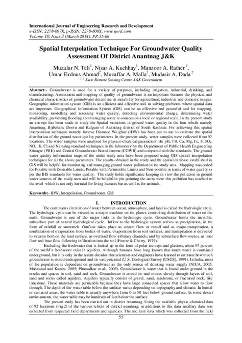 Pdf Groundwater Quality Mapping In Anantnag Jandk Using Gis
