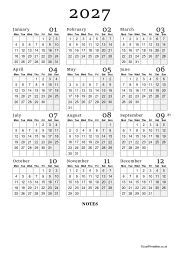 Free 2027 Printable Calendar