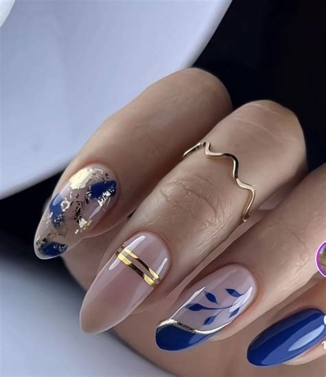50 Short Almond Nails That Are Big On Style Royal Blue Gold Nails